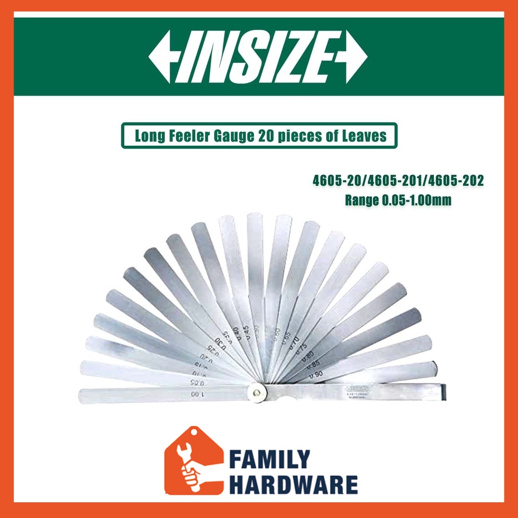 INSIZE 4605-20 4605-201 4605-202 Long Feeler Gauge 20 pieces of Leaves ...