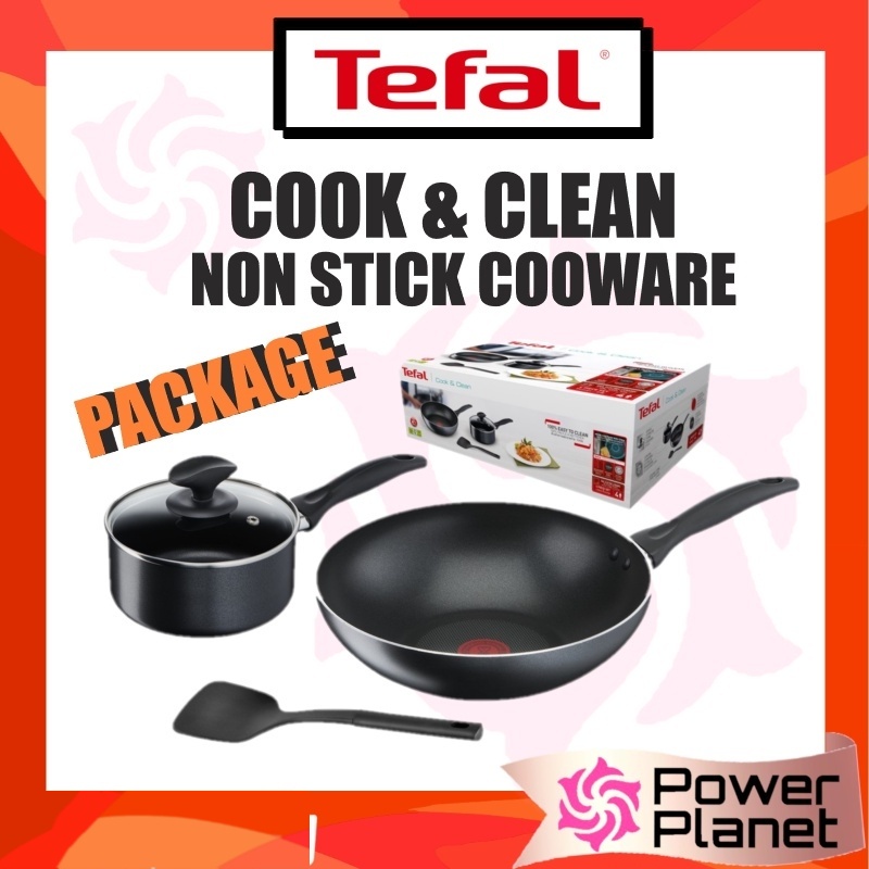 Tefal B225S4 4 pcs Cook & Clean Non Stick Cookware B225S404 ( FryPan , Saucepan , Spatula ...