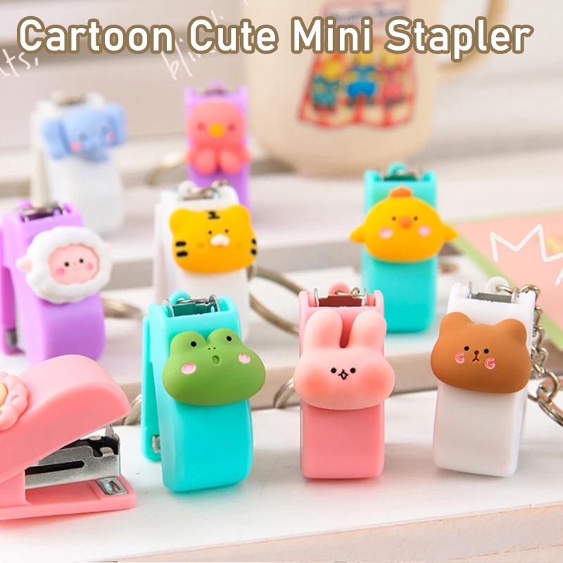 Cartoon Cute Animal Mini Stapler with Keychains Kawaii Portable Paper ...