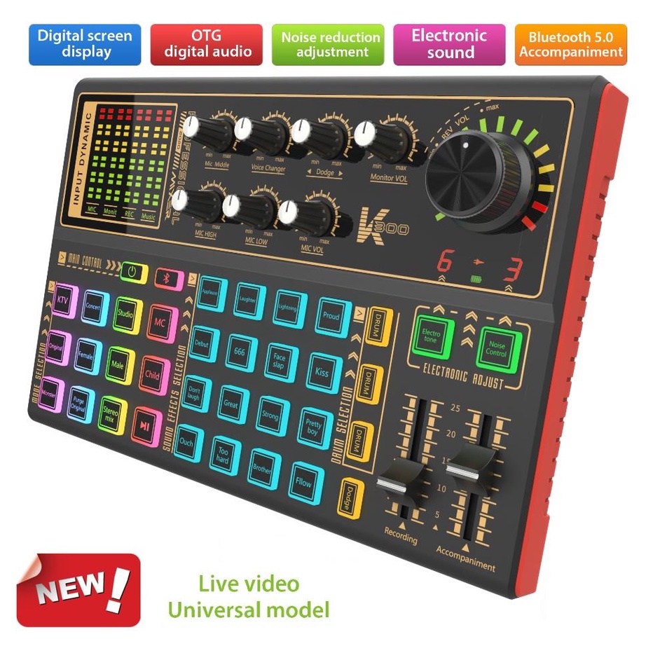 Professional Live Sound Card External Voice Changer Audio Mixer Kit ...