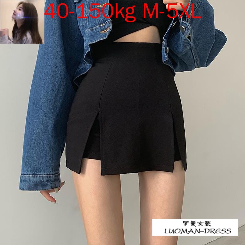 【M-5XL 40-100KG】💥luomandress💥现货🍒大码黑色半身裙女胖mm夏季性感开叉裤裙不规则高腰显瘦包臀短裙子 plus size extra large size ...