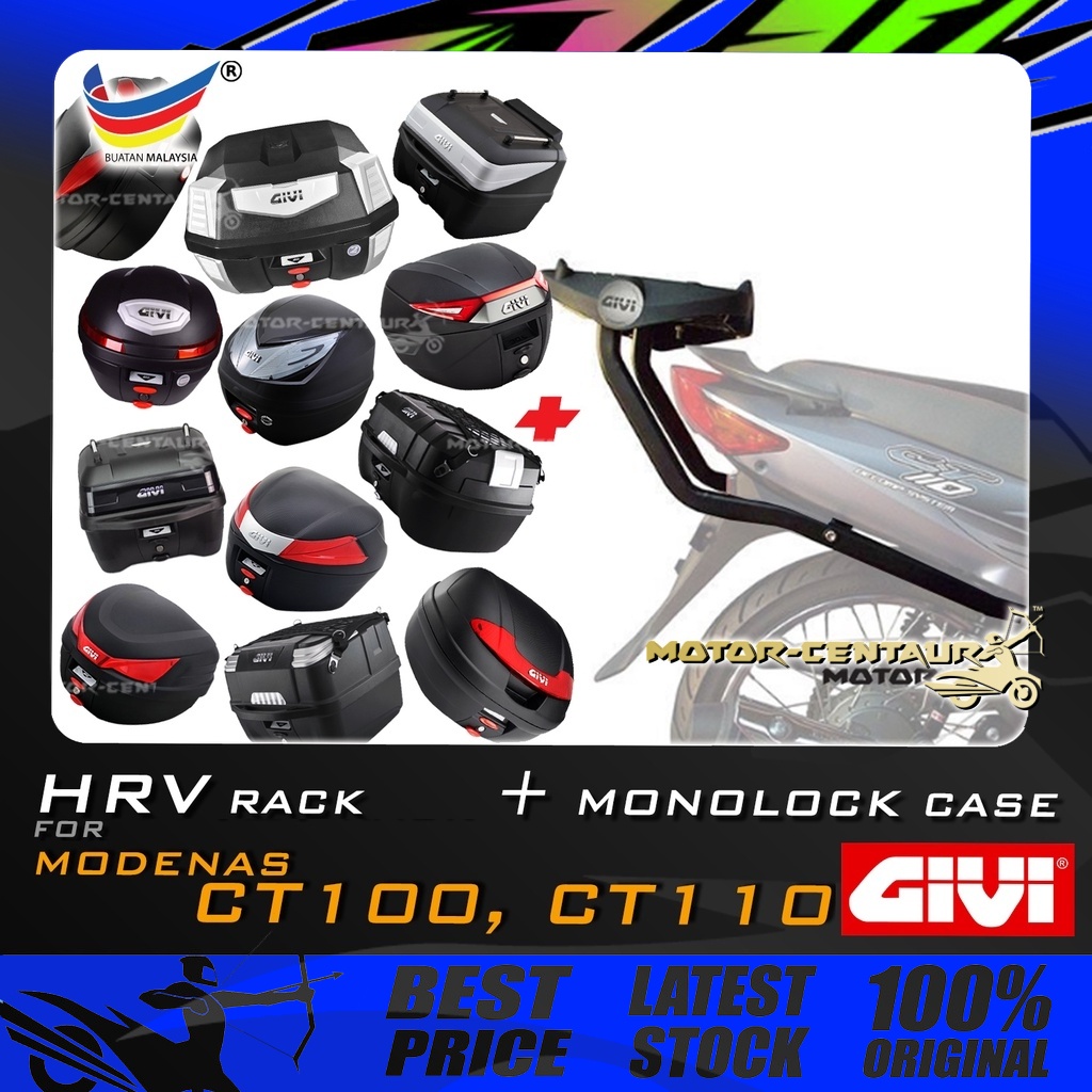 SET KOMBO KOTAK/BOX GIVI B27/B270/B32/B33/B42/B45/E43/E250 TOP CASE + GIVI MODENAS CT100, CT110 ...