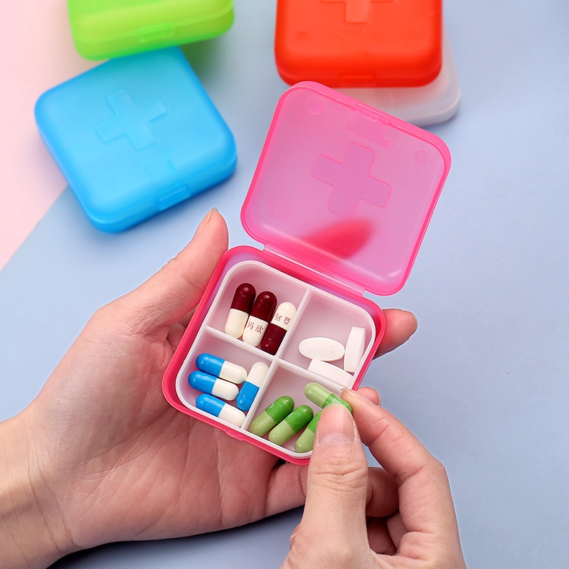 Plastic Medicine Box 4-cell Storage Box Travel Portable Sealed Medicine ...