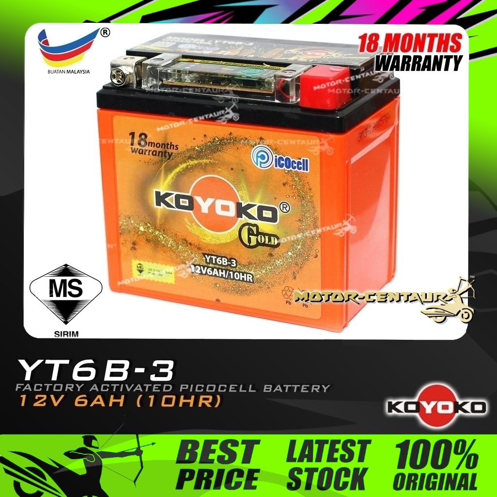 BATERI MOTOSIKAL KOYOKO GOLD PICOCELL BATTERY YT6B-3 / YTZ6V FOR HONDA ...