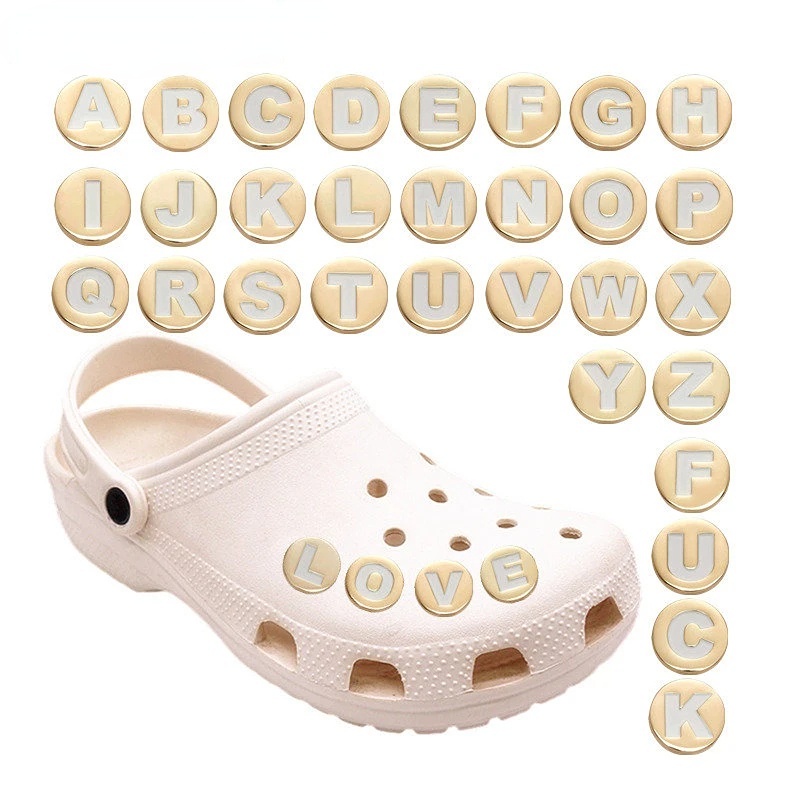 Cute A-Z Alphabet Crocs Accessories Letters Jibits Charm Gold Jibbits ...