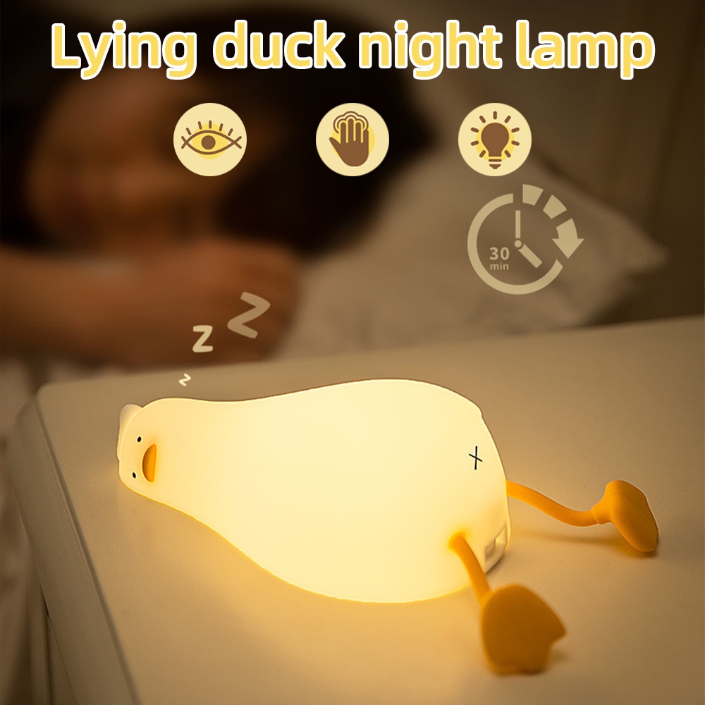 Duck Led Night Light Cartoon Silicone Rechargeable Lamp Patting Switch ...