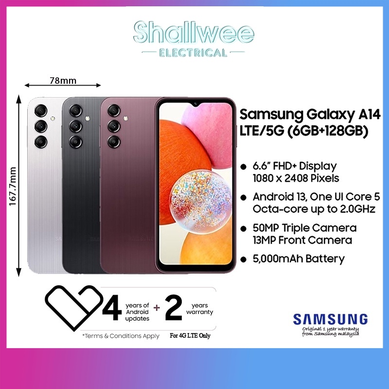 Samsung Galaxy A14 LTE / 5G (6GB+128GB) Smartphone - Original 1 year ...