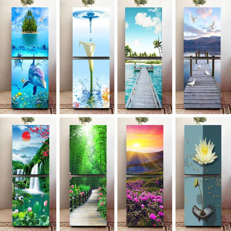 Custom Blue Sea Dolphin Fridge Stickers Flower Field Tiger Refrigerator ...