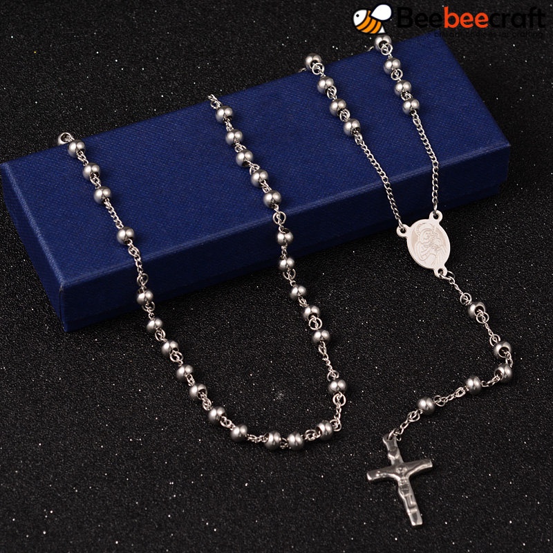 10 pc 304 Stainless Steel Rosary Bead Necklaces with Crucifix Cross ...