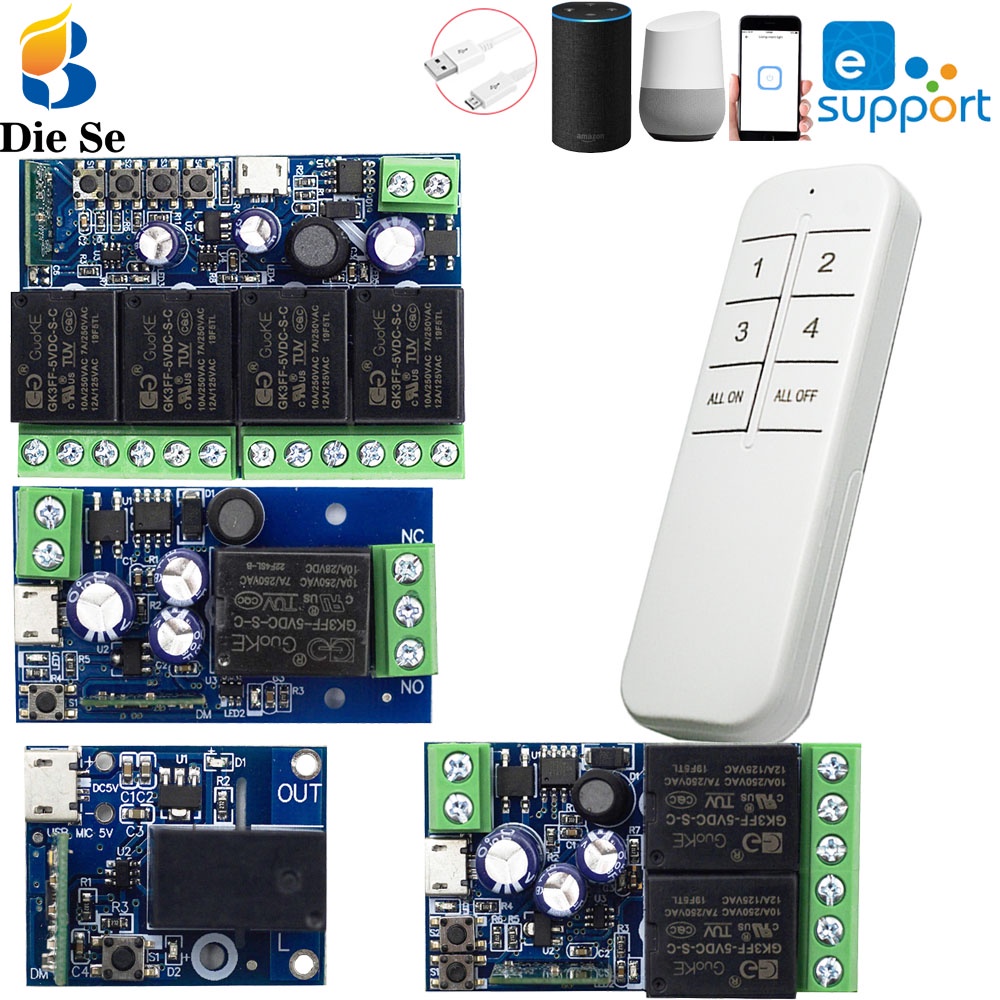 Diese 1/2/4 CH eWelink Smart Switch WiFi RF Remote Control Switch DC 7V ...