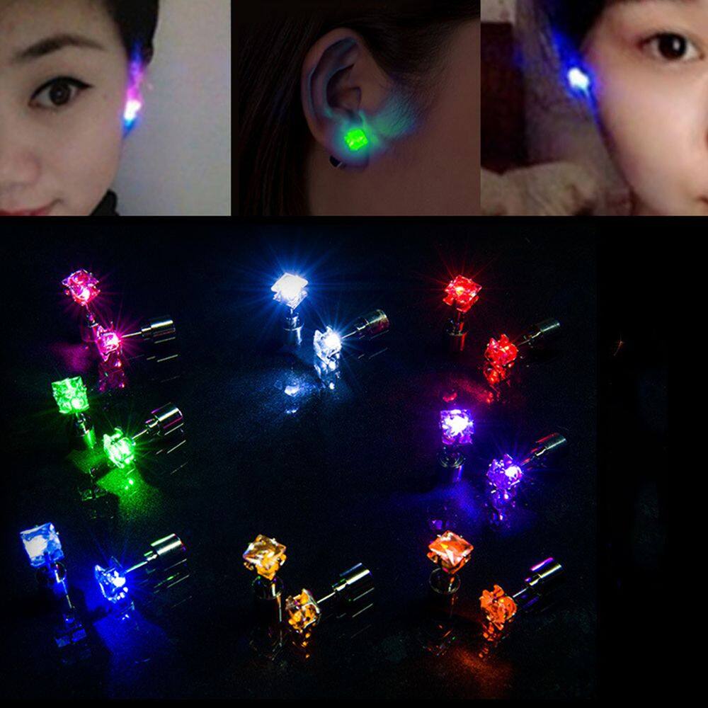 LED Luminous Earrings Men and Women Square Zircon Glitter Earrings ...