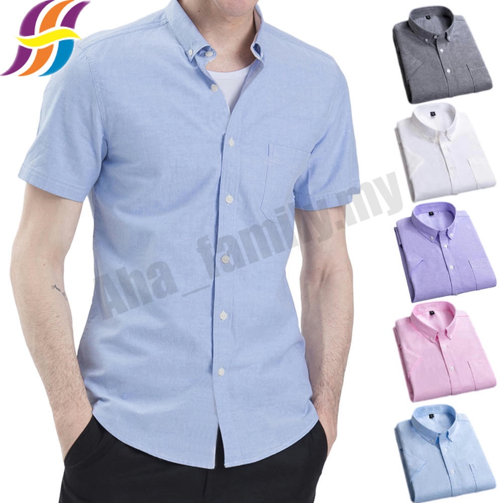 Oxford Cotton Men Shirt Short Sleeve Smart Casual Shirt Men Baju Plain ...