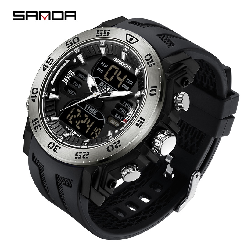 SANDA Sports Waterproof Digital Multifunction Dual Display Men's Watch ...