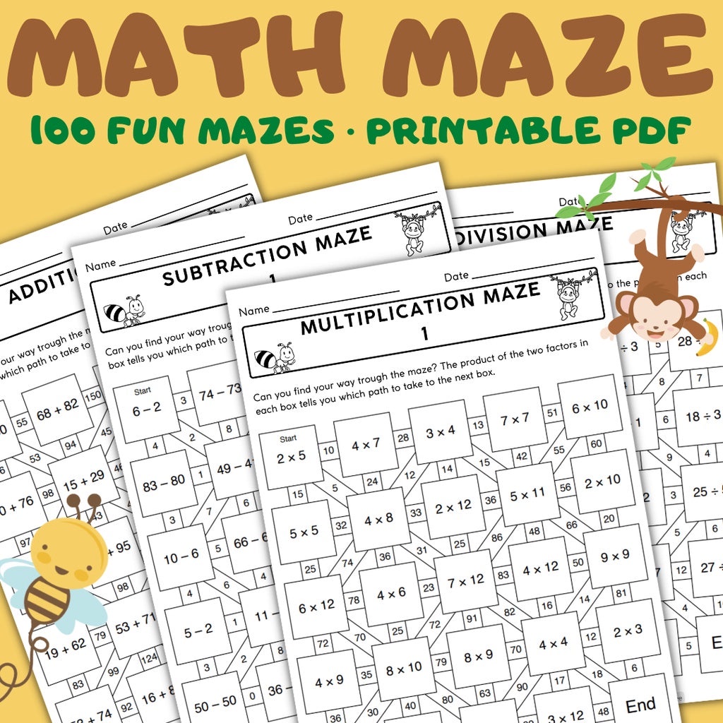 Printable Mathematics Maze | PDF Addition, Subtraction, Multiplication ...