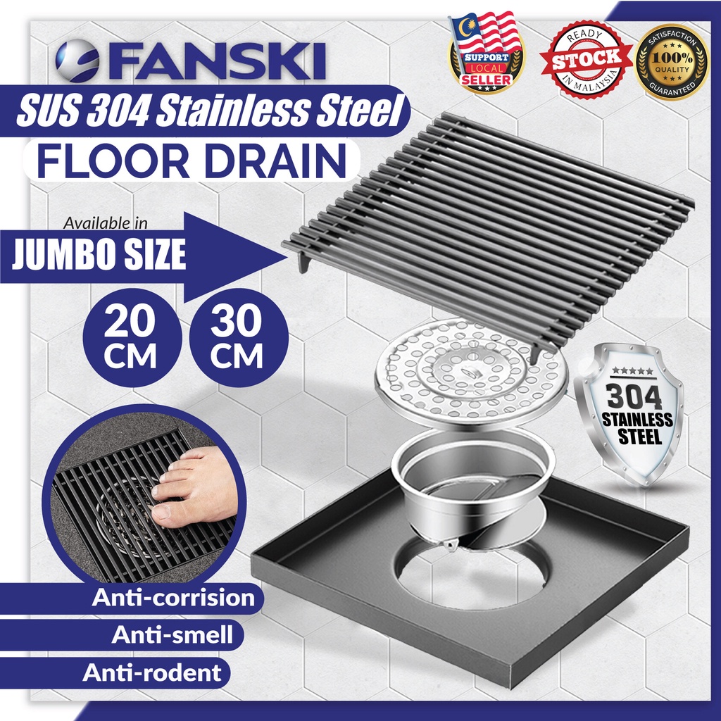 JUMBO SIZE SUS 304 Stainless Steel Floor Drain Cover Trap Anti Odor ...