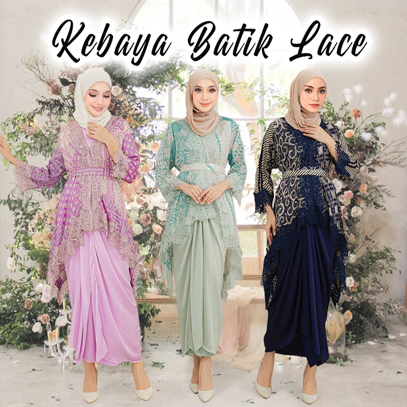 Kebaya Lace Viscose Satin Pario Instant Modern Kebaya Lace Ironless Kurung Moden Sesuai Untuk