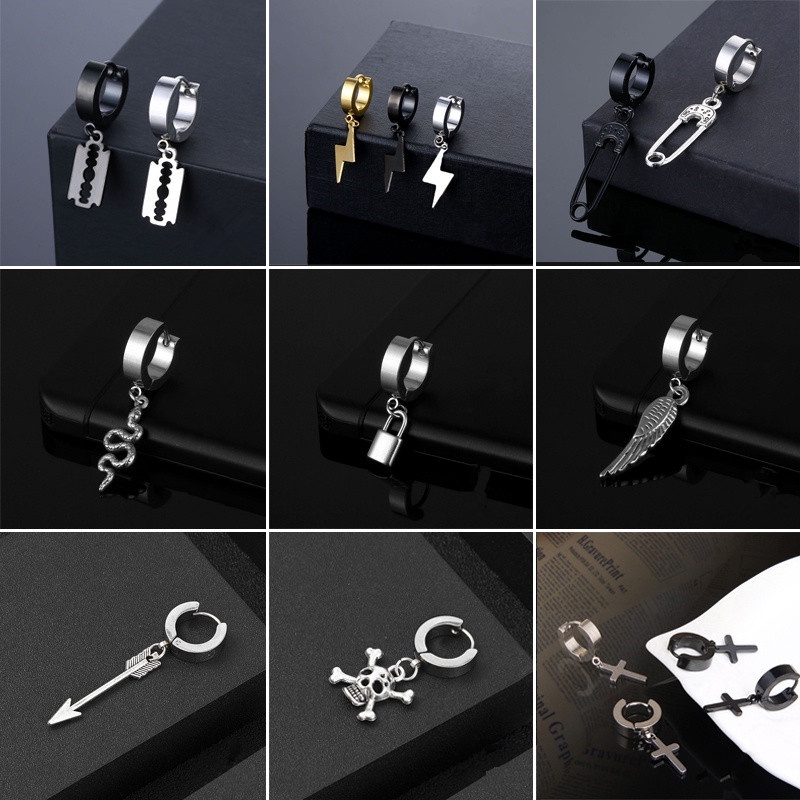 Personalized stainless steel pendant earrings Punk studs hip hop ...