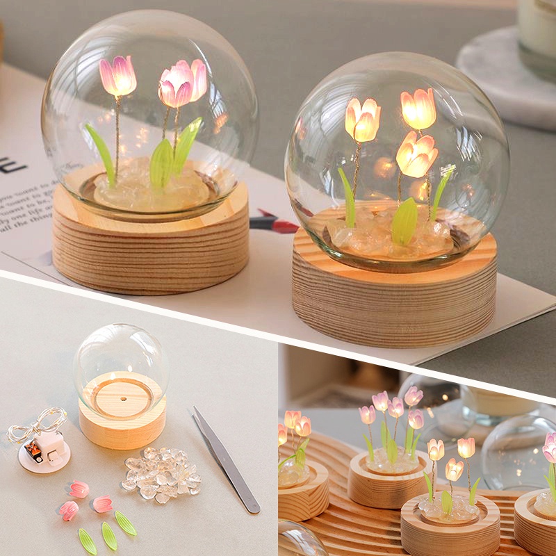 DIY Mini Tulip Night Light Cute Ball Shape Lamp Handmade Material ...