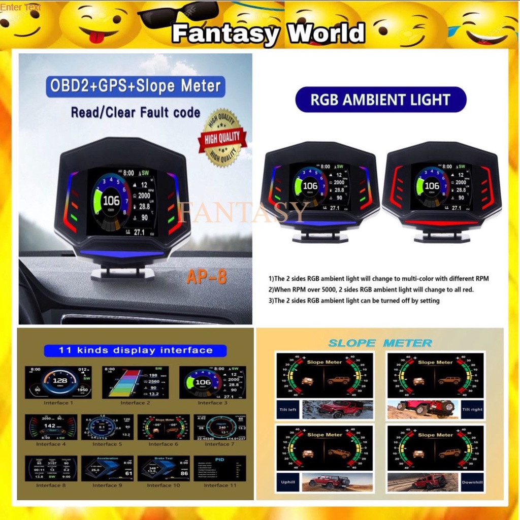 🔥NEW VERSION 🔥AP-8 +GPS OBD2 Meter Smart Gauge HUD Display LCD GPS Toyota Perodua Proton Honda ...