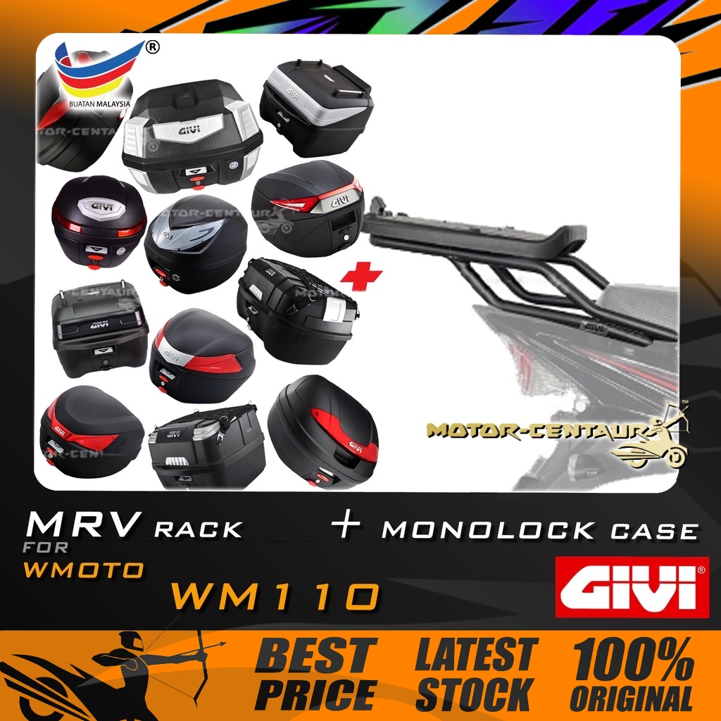 SET KOMBO KOTAK/BOX GIVI B27/B32/B33/B42/B45/E43/E250/E30 TOP CASE + GIVI WMOTO WM110 MV/MRV ...