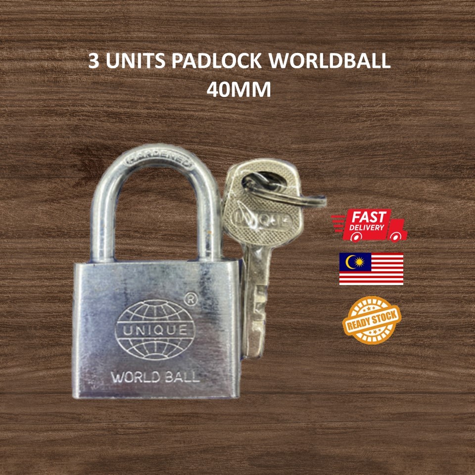 3 Units Worldball Padlock 40mm Metal Brass Padlock House Office Gate ...