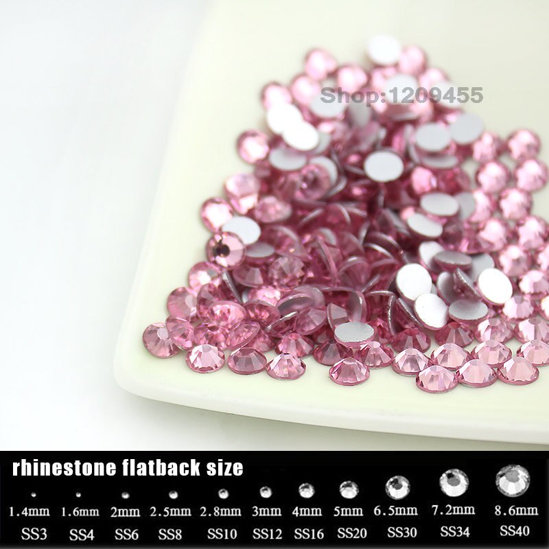 SS4-SS34 Pink Light Rose Color Rhinestone for Nail Art, Flat back Non ...