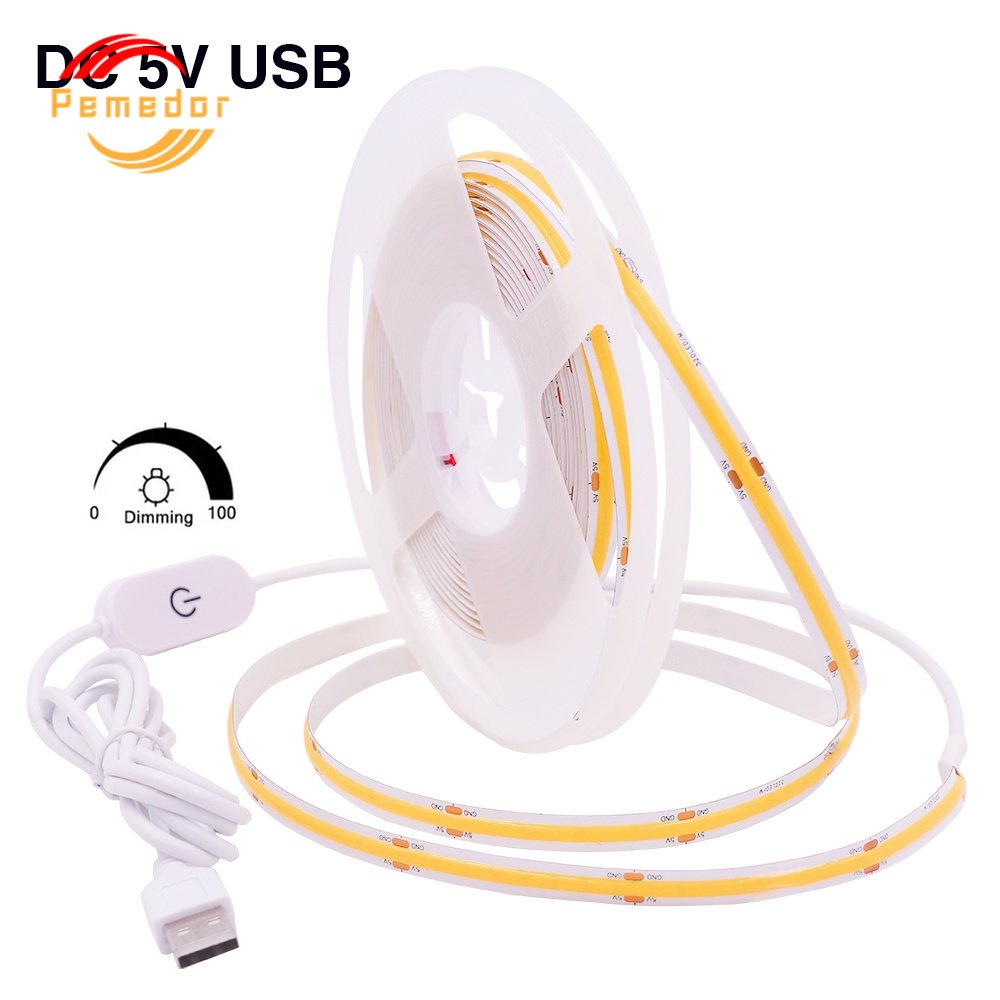 Dimmerable COB Strip DC 5V USB 320 LEDs/m White/Warm White/Red/Blue/Green High Density Flexible ...
