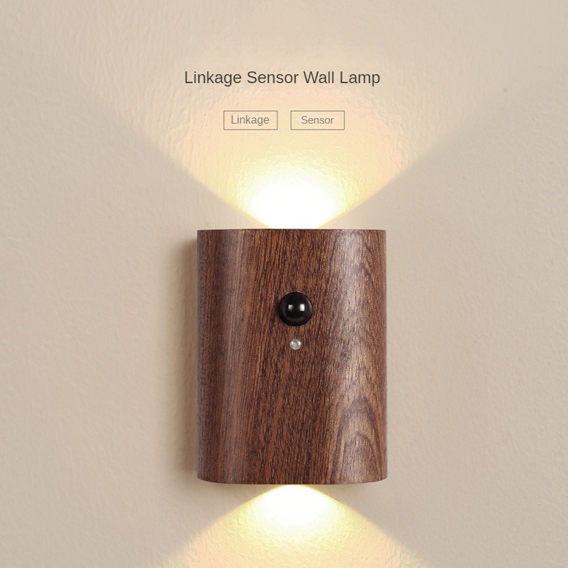 Linkage motion sensor wall lamp wooden human body sensor night light ...