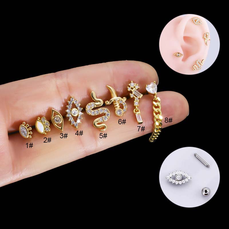 1 Piece 2023 New Crown Snake Eye Shape Chain Dangle Helix Pinna Lobe ...