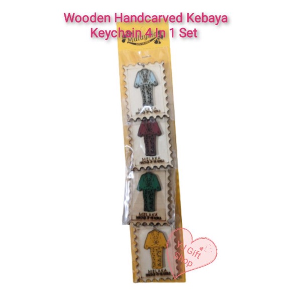 [Premium Gift] 4 In 1 Set Hand Carved Wooden Kebaya Keychain Souvenir ...