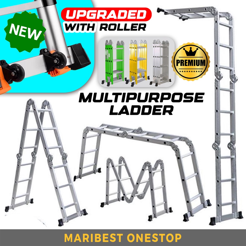 12/16/20/24 Step Aluminium Multipurpose Ladder With Roller Tangga Lipat ...