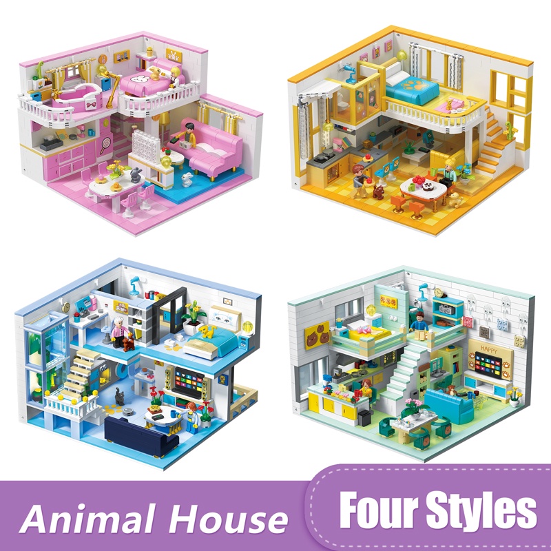 Small Building Blocks Bricks Lego Type Animal Cat Dog Bear Rabbit House ...