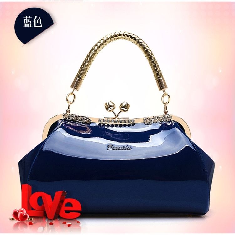 New Glossy Patent Leather Handbag Fashion One-Shoulder Diagonal Dinner ...