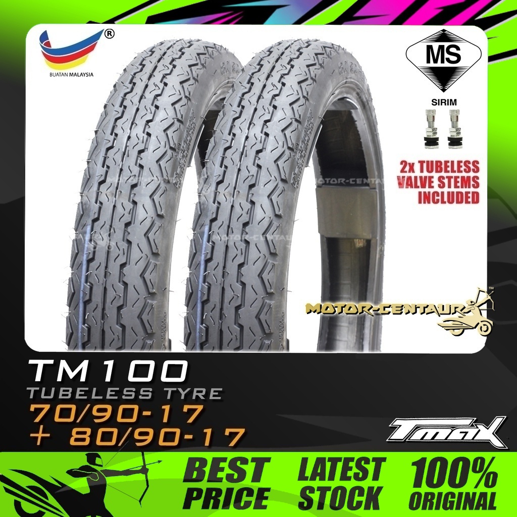 TAYAR KOMBO TMAX TUBELESS TYRES TM100 70/90-17 + 80/90-17 T-MAX TT100 ...