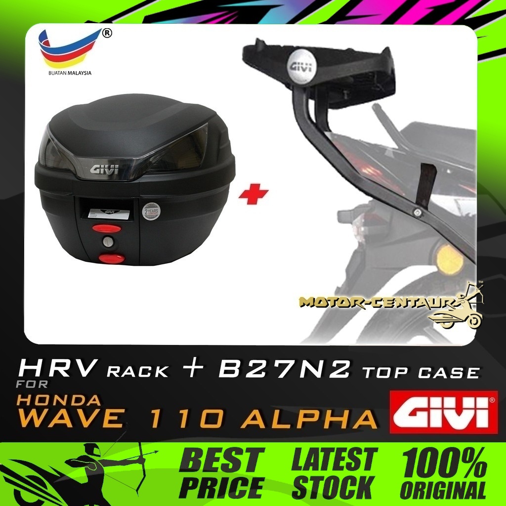 SET KOMBO KOTAK/BOX GIVI B27 B27N2 TOP CASE + HONDA WAVE 110 ALPHA HRV HEAVY DUTY RACK | Shopee ...
