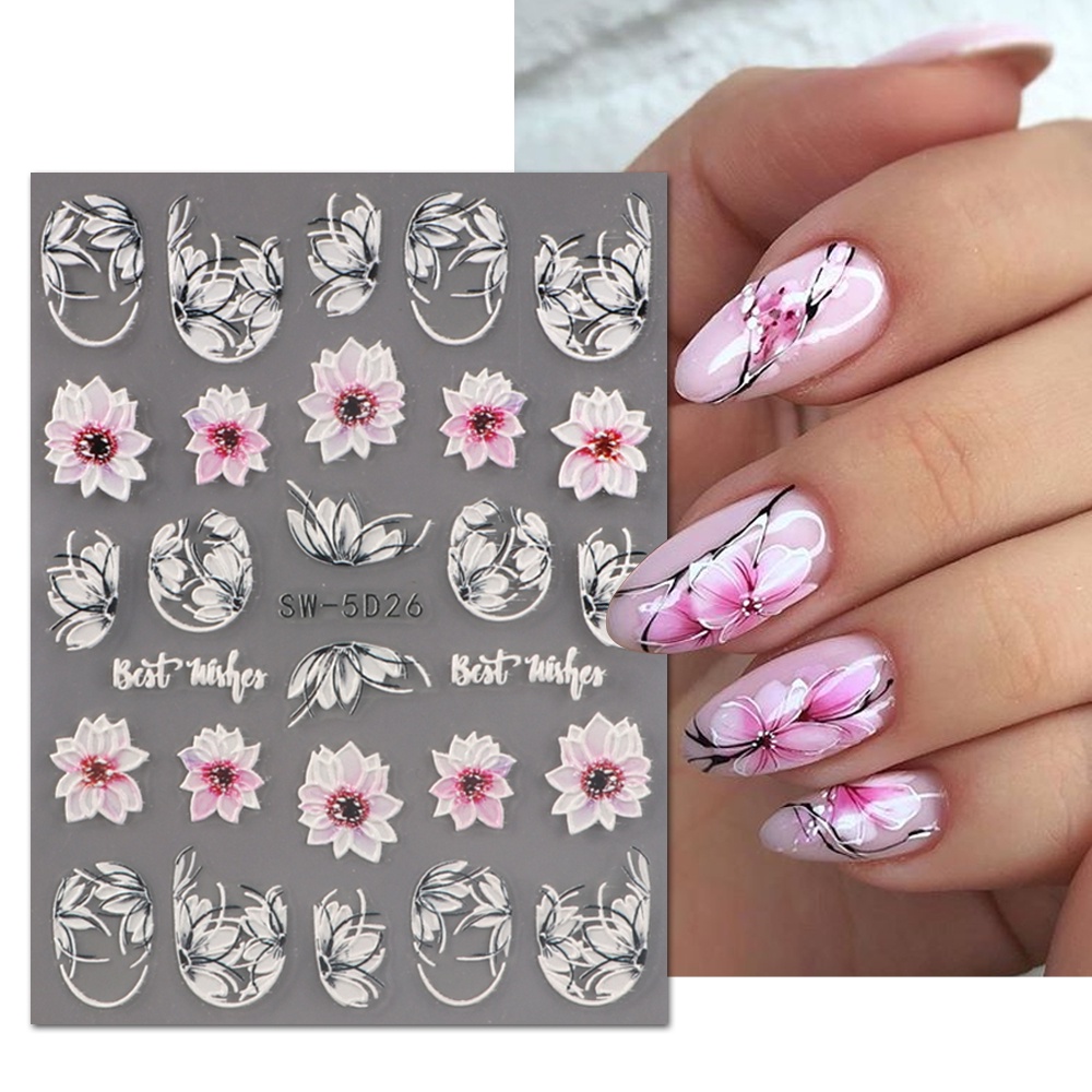 5D Acrylic Embossed Stickers Daisy Tree Peony Chrysanthemum Tulip Nail ...