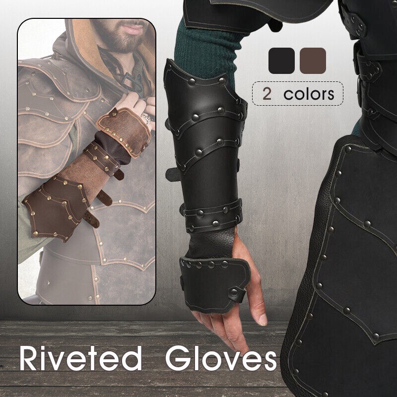Medieval Armor Wristband PU Leather Rivet Gloves Gothic Cosplay Props ...