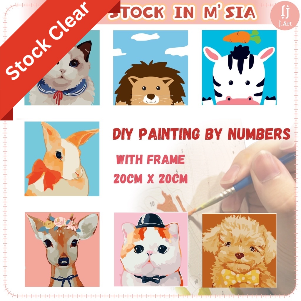 [CLEAR STOCK] FRAMED 20x20cm ZOO ANIMAL CNY DIY Paint by Numbers Canvas ...