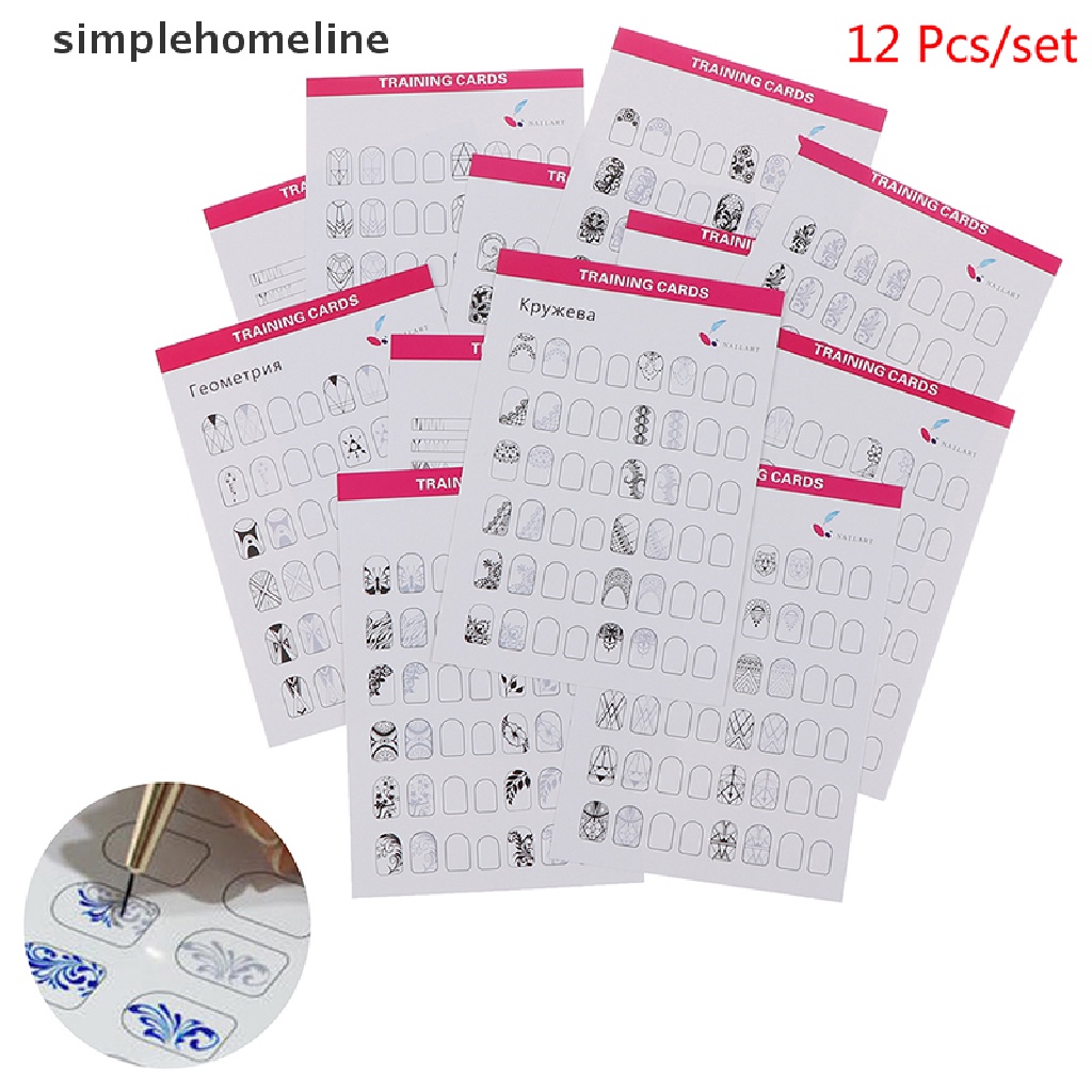 simplehomeline 12Sheet Nail Art Training Practice Lines Drawing Paing ...