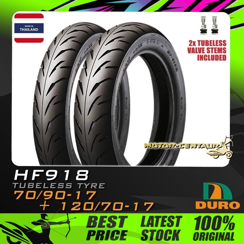 TAYAR KOMBO DURO TUBELESS TYRE HF918 (BUNGA TAJAM) 70/90-17 + 120/70-17 ...