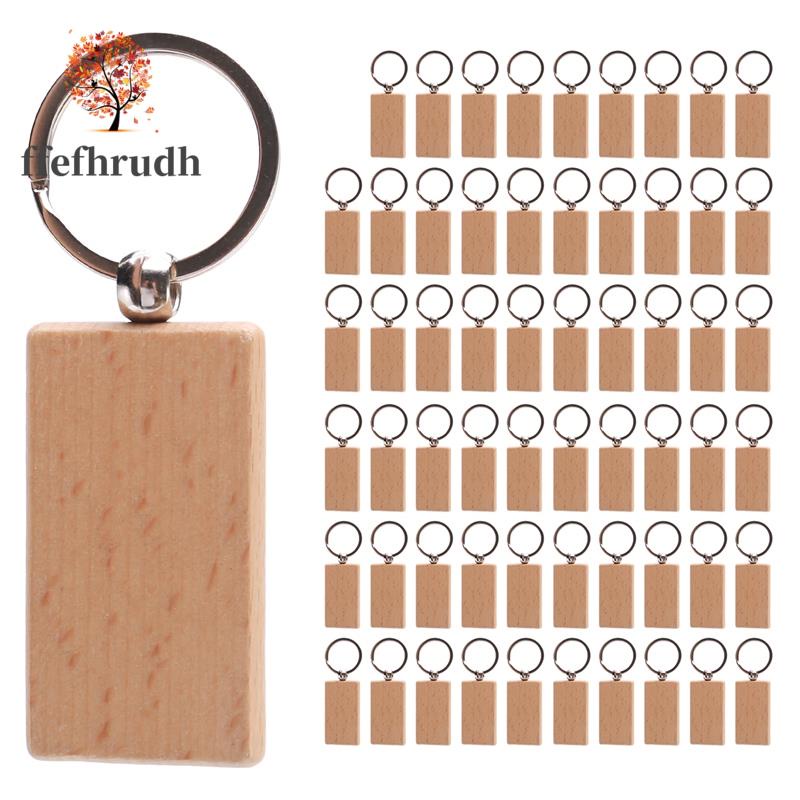 60Pcs Blank Rectangle Wooden Key Chain Diy Wood Keychains Key Tags Can ...