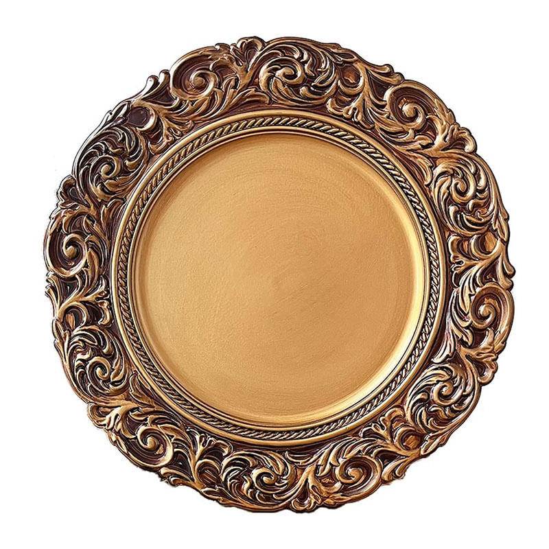 Antique Gold Charger Plate with Embossed Edge Dinner Plate Elegant ...