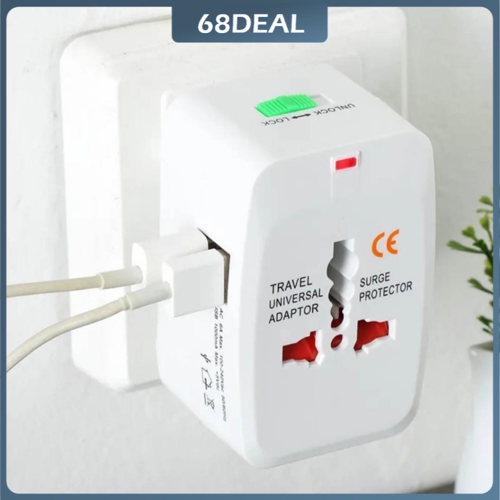[Johor Stock] Universal International Plug Adapter 2 USB Port World Travel AC Power Charger ...