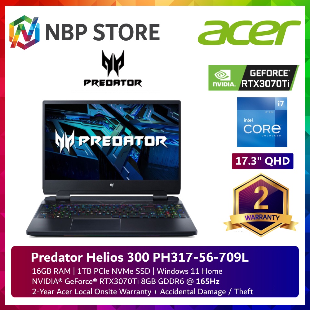 Acer Predator Helios 300 PH317-56-709L 17.3" QHD 165Hz Gaming Laptop ...