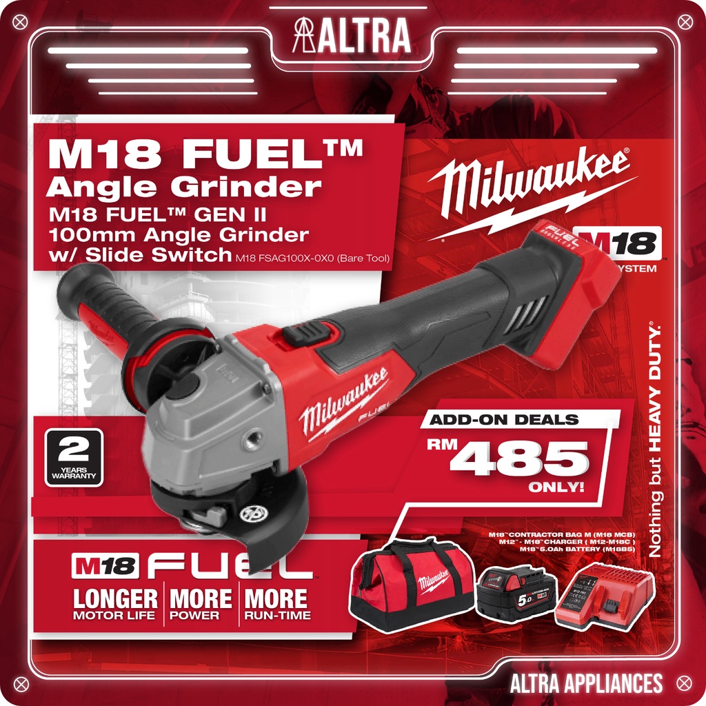 Milwaukee M18 100mm / 4" Angle Grinder With Slide Switch - 2nd Gen ...