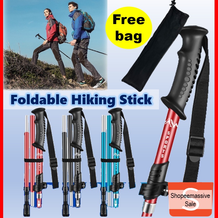 Foldable Hiking Stick Trekking Pole Collapsible Leg Support Cane Stick ...