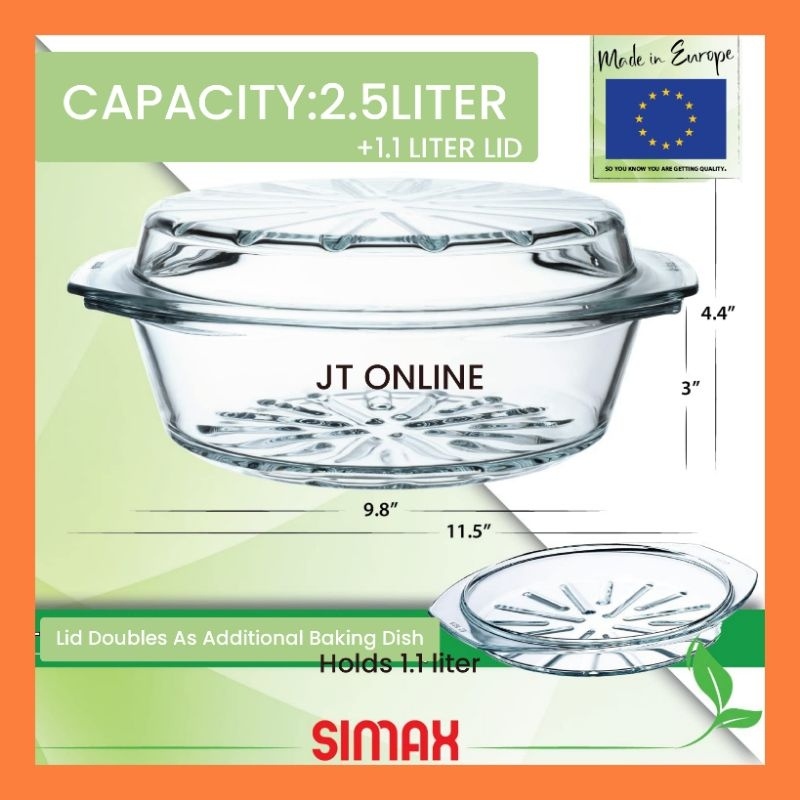 6176/6186P Simax 2.5 liter round casserole with lid/Simax 2.5 升带盖圆形玻璃锅 ...