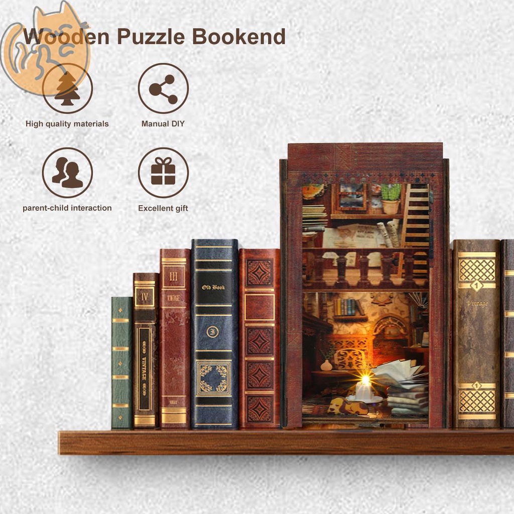 Wooden Bookend Kit Bookshelf Insert 3D Wooden Puzzle DIY Bookend Decor ...