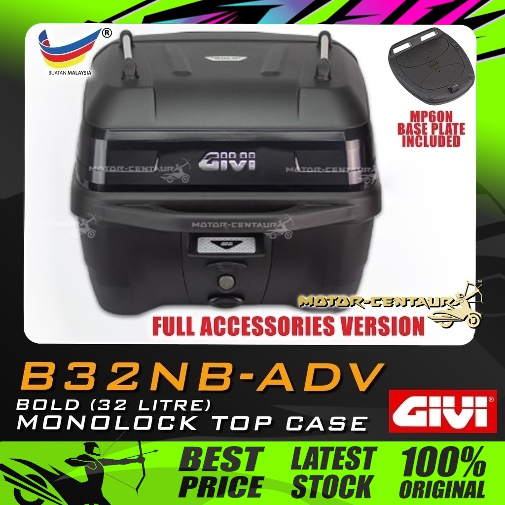 KOTAK/BOX GIVI MONOLOCK TOP CASE B32NB-ADV [BLACK PLATE, FULL ACCESSORIES INCLUDED] | Shopee ...