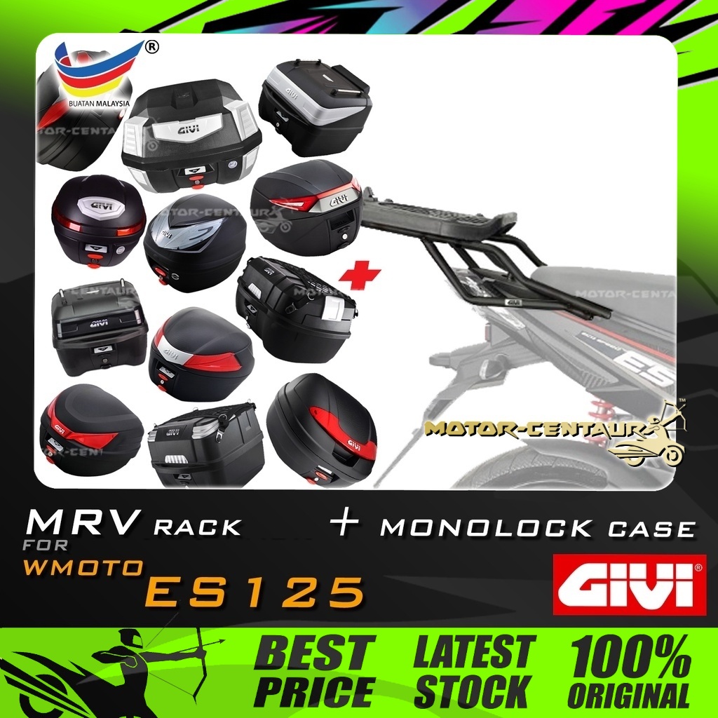 SET KOMBO KOTAK/BOX GIVI B27/B32/B33/B42/B45 TOP CASE + GIVI WMOTO ES125 MV/MRV MONORACK ADVANCE ...